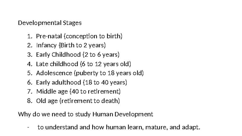 Developmental Stages of Human Growth: Conception to Adulthood Notes ...