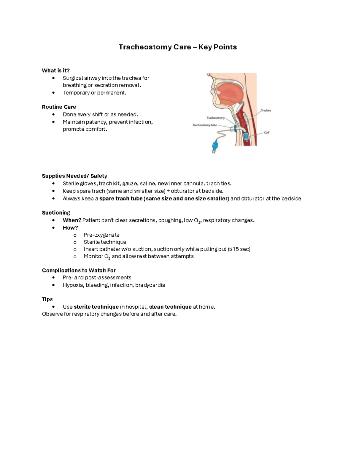 Tracheostomy Care: Key Points & Best Practices for Patient Safety - Studocu