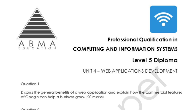 COIS Level 5 Unit 4 Web Applications Development Exam Questions - Studocu
