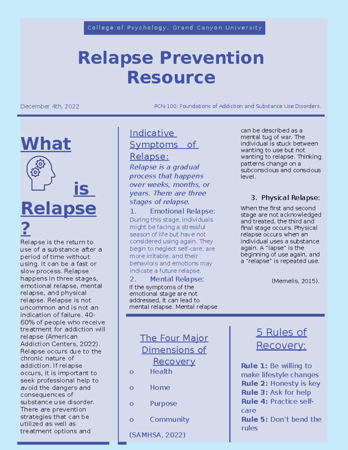 Relapse Prevention Handout - C o l l e g e o f P s y c h o l o g y , G ...