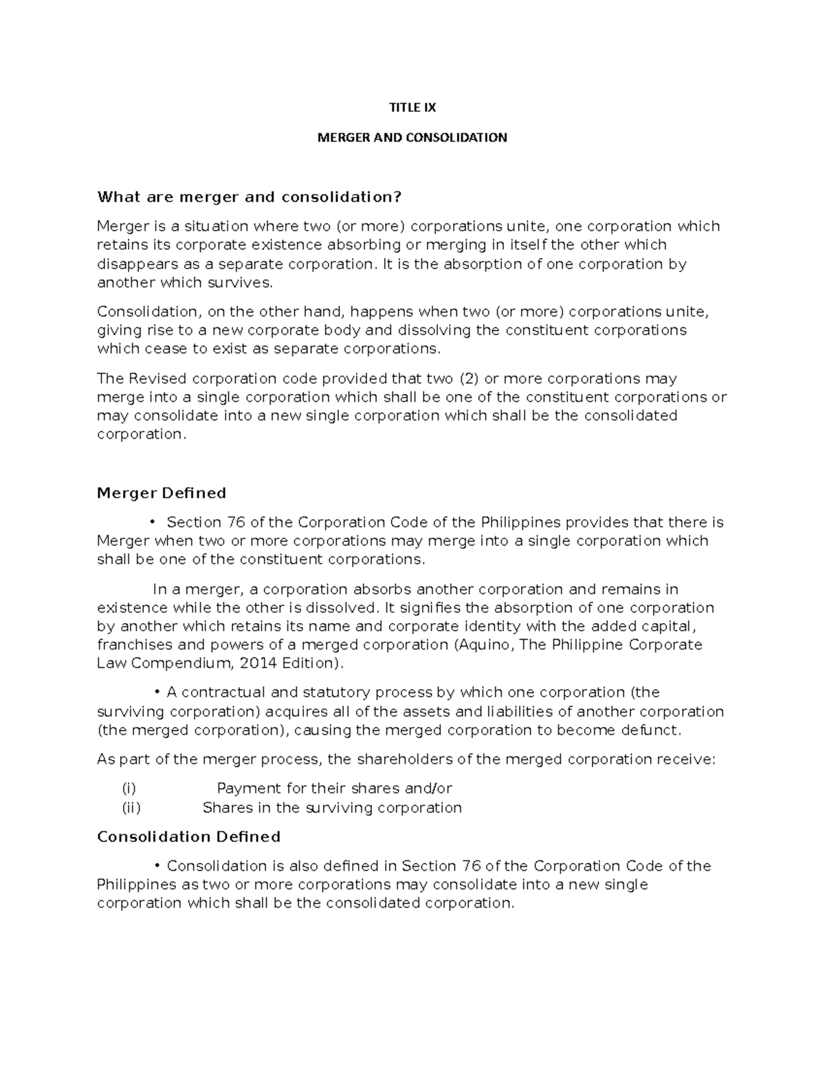 Understanding Merger & Consolidation: Legal Framework & Impacts - Studocu