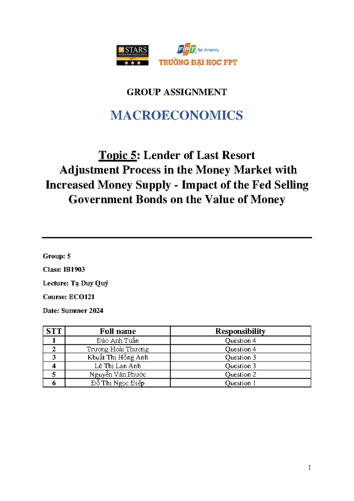 ECO121 - Group Assignment: Lender of Last Resort in Macroeconomics ...