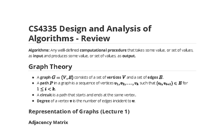 CS4335 Design and Analysis of Algorithms: Comprehensive Review - Studocu