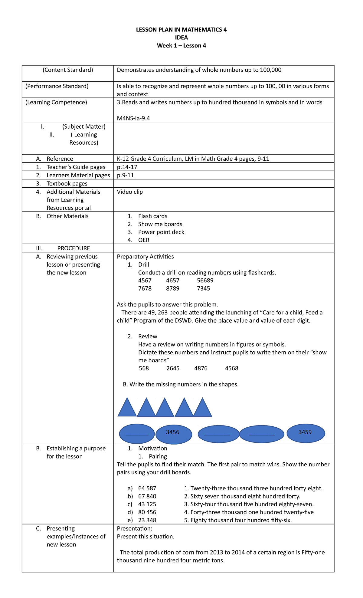 Lesson PLAN Exemplar MATH 4 QTR. 1- Lesson 4 - LESSON PLAN IN ...