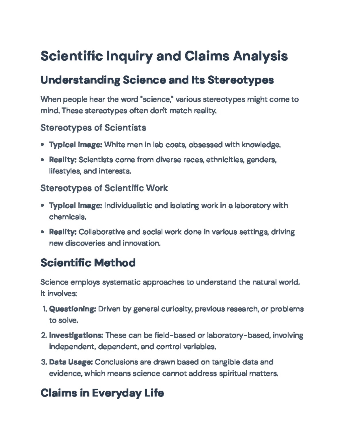 Scientific Inquiry and Claims Analysis: Understanding Claims and ...