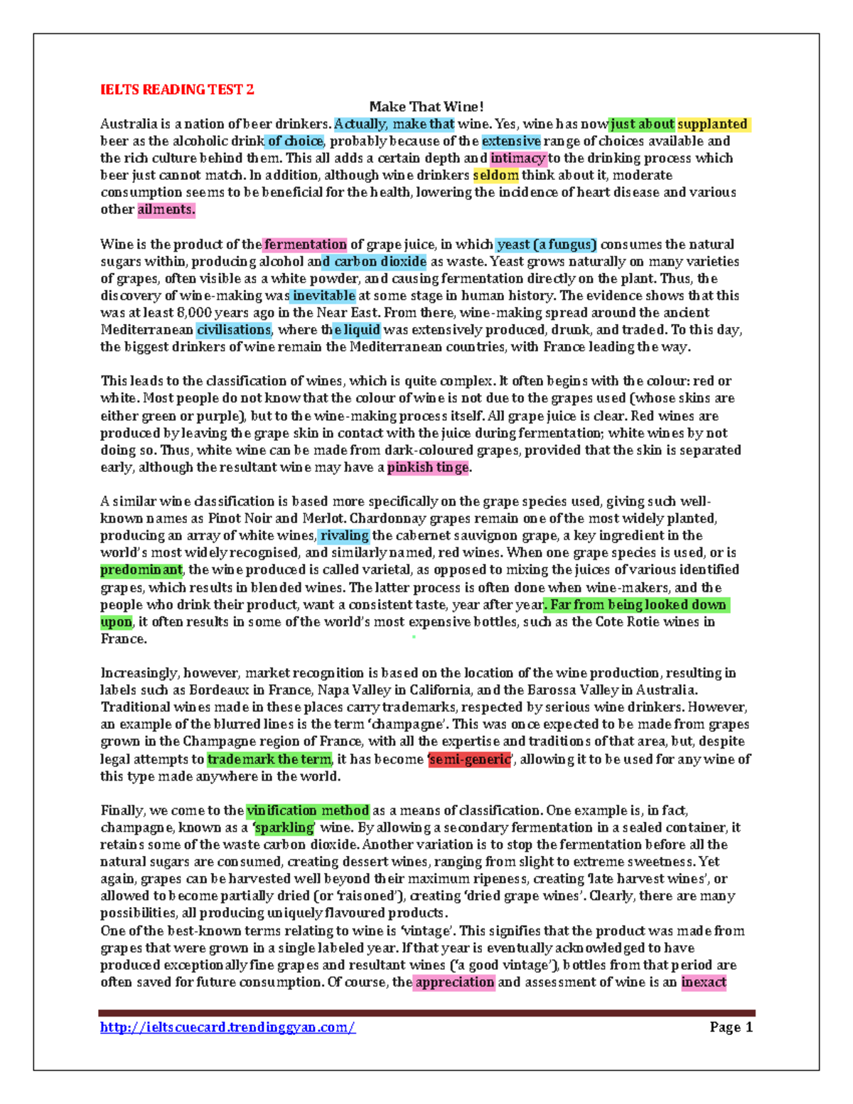 Etest Ielts Reading TEST 2 - IELTS READING TEST 2 Make That Wine ...