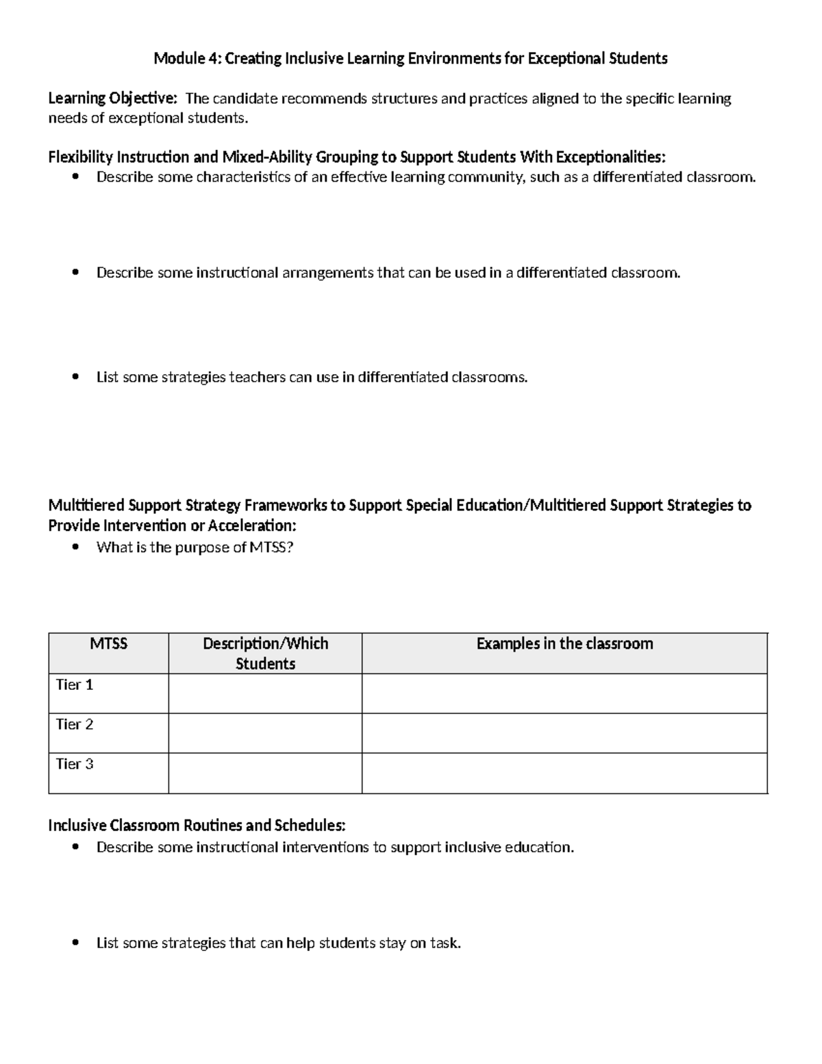 D096 d169 m4 study guide - Module 4: Creating Inclusive Learning Environments for Exceptional ...
