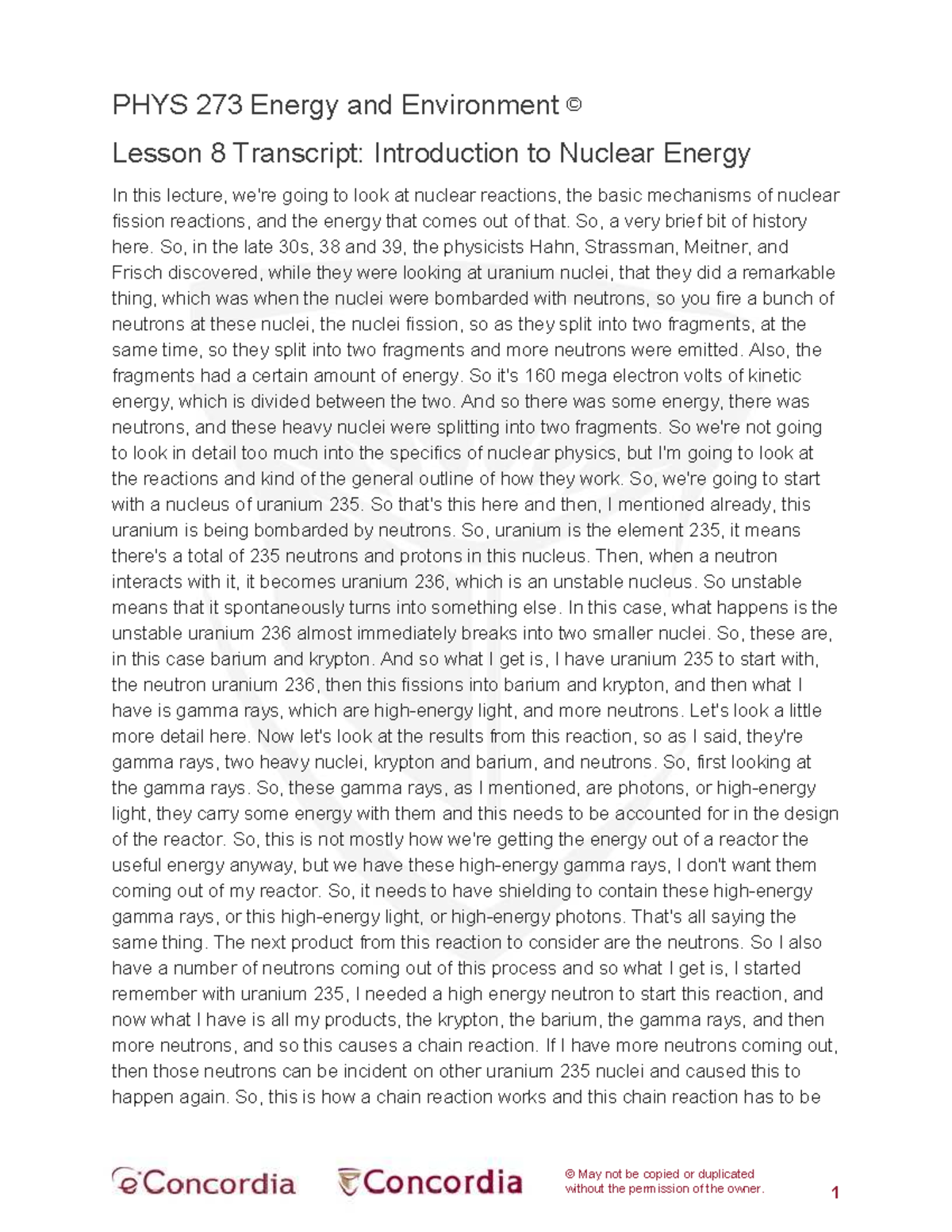 PHYS 273 Lesson 8: Introduction to Nuclear Energy Overview - Studocu