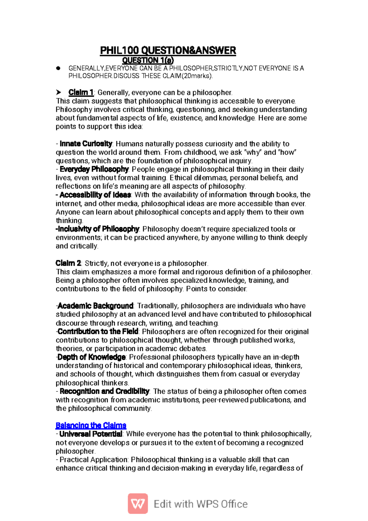 PHIL 100 Answers BY Heaven Prince - PHIL100 QUESTION&ANSWER QUESTION 1 ...