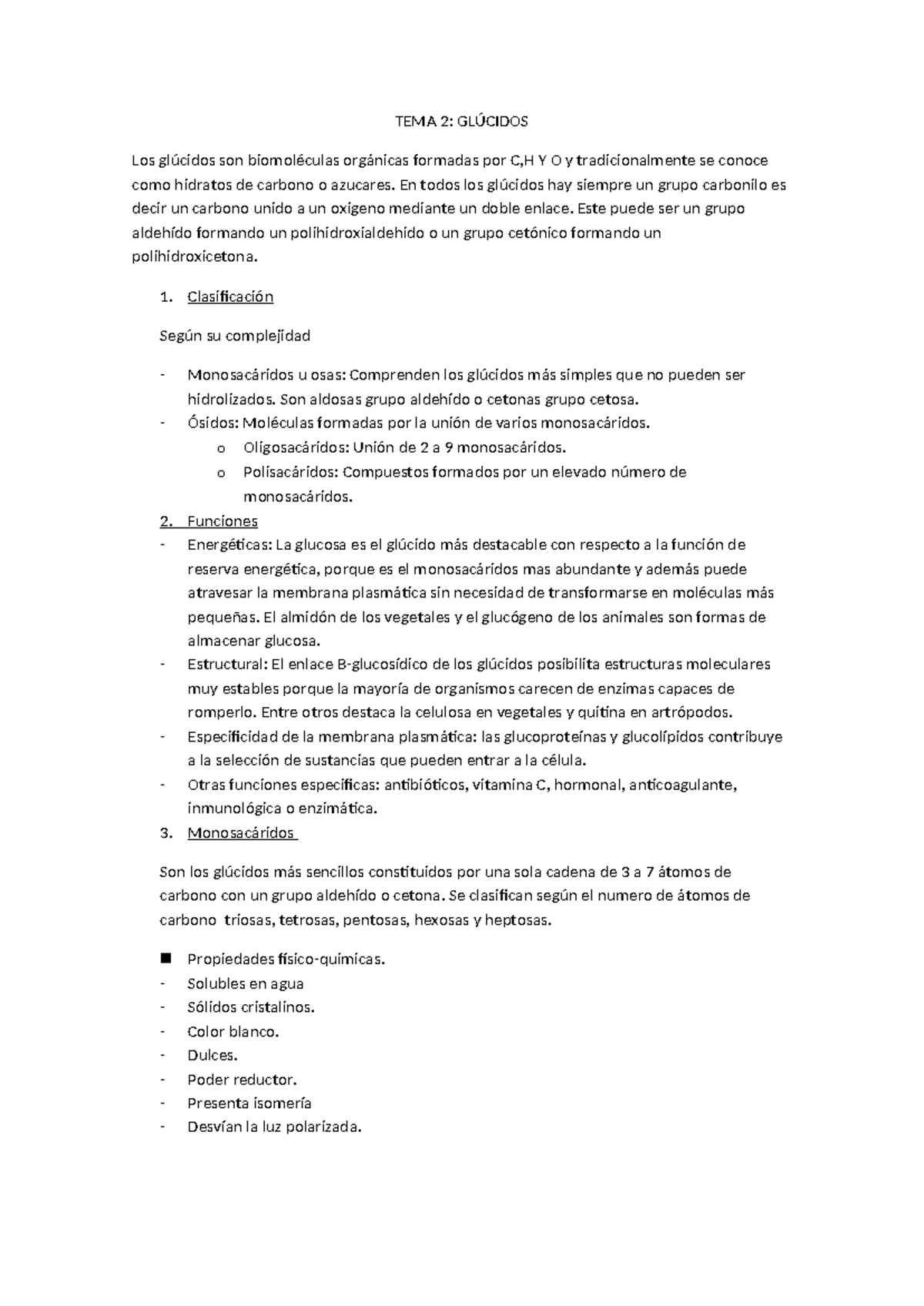 TEMA 2 - ooooooooooooooooooooooooooooooooooooooooo - TEMA 2: GLÚCIDOS Los glúcidos son ...