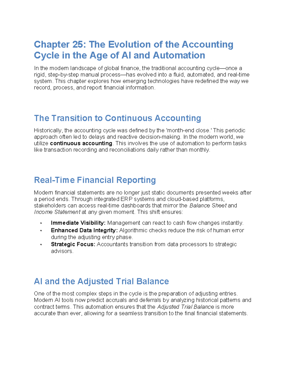 Chapter 25: Evolution of the Accounting Cycle in AI Era - Studocu