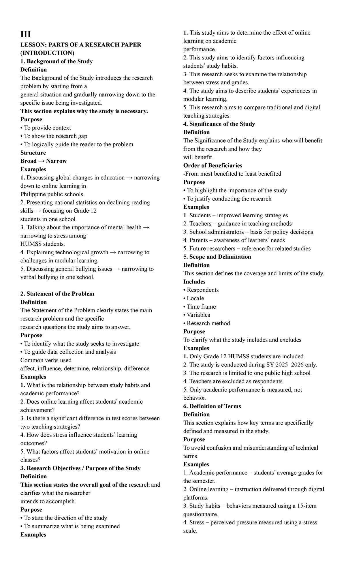 LESSON: PARTS OF A RESEARCH PAPER (INTRODUCTION) AND FRAMEWORK - Studocu