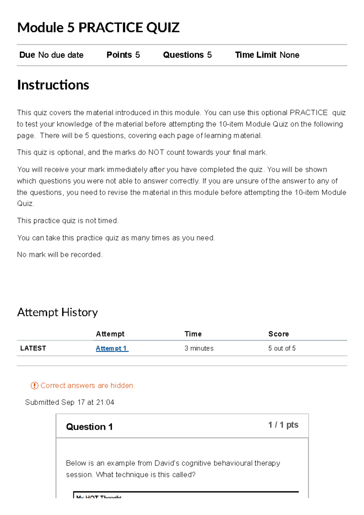 Module 5 Practice Quiz OLET1634: Anxiety & Disorders Review - Studocu