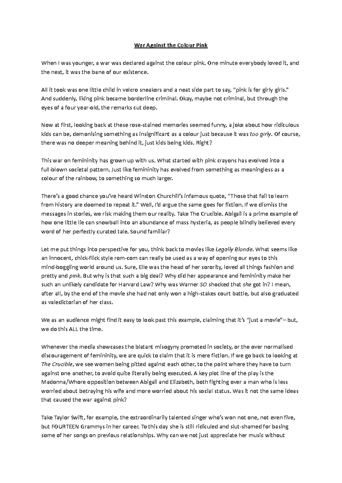 Mod C Creative & Discursive Writing: The War on Femininity and Pink ...