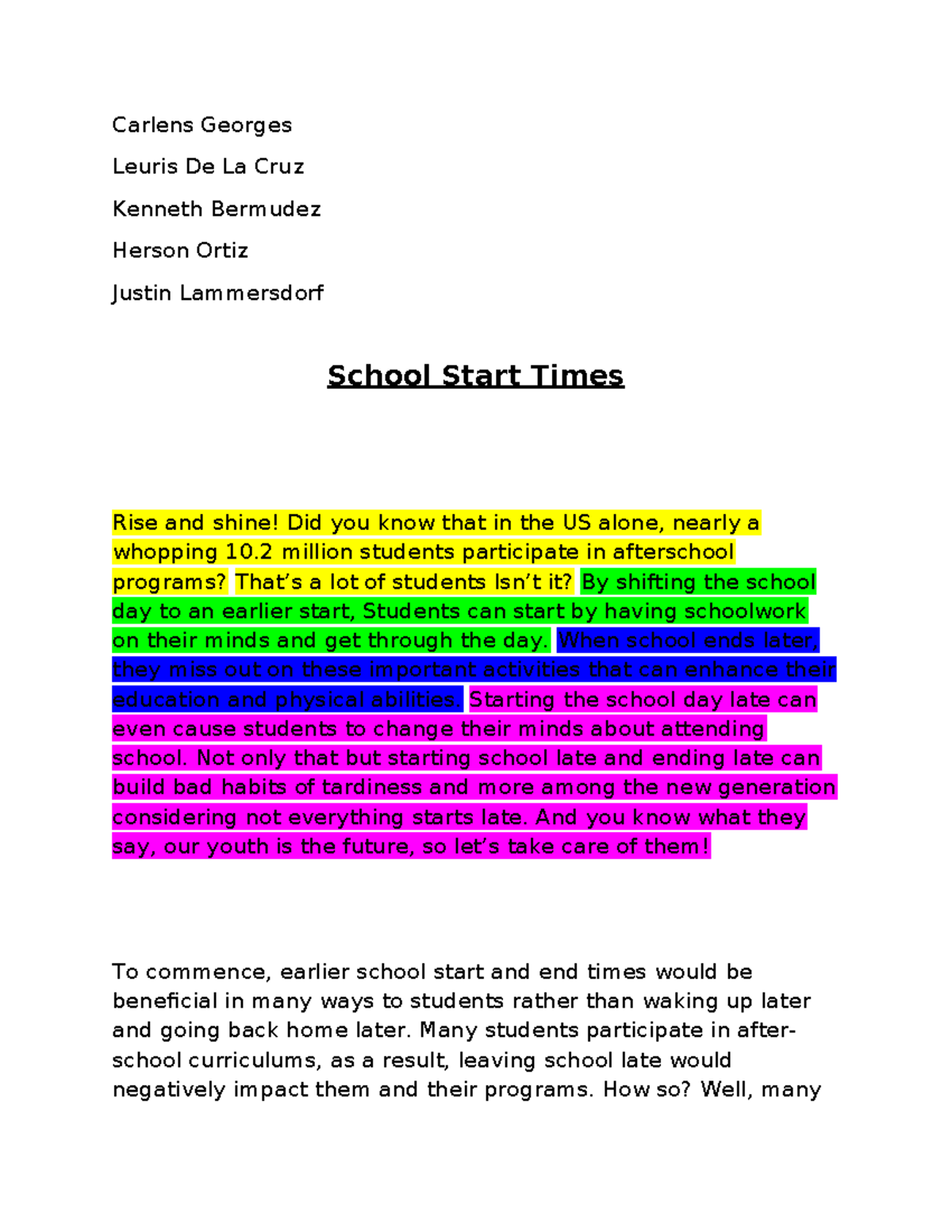 School Start Times: The Impact on Student Activities and Well-being ...