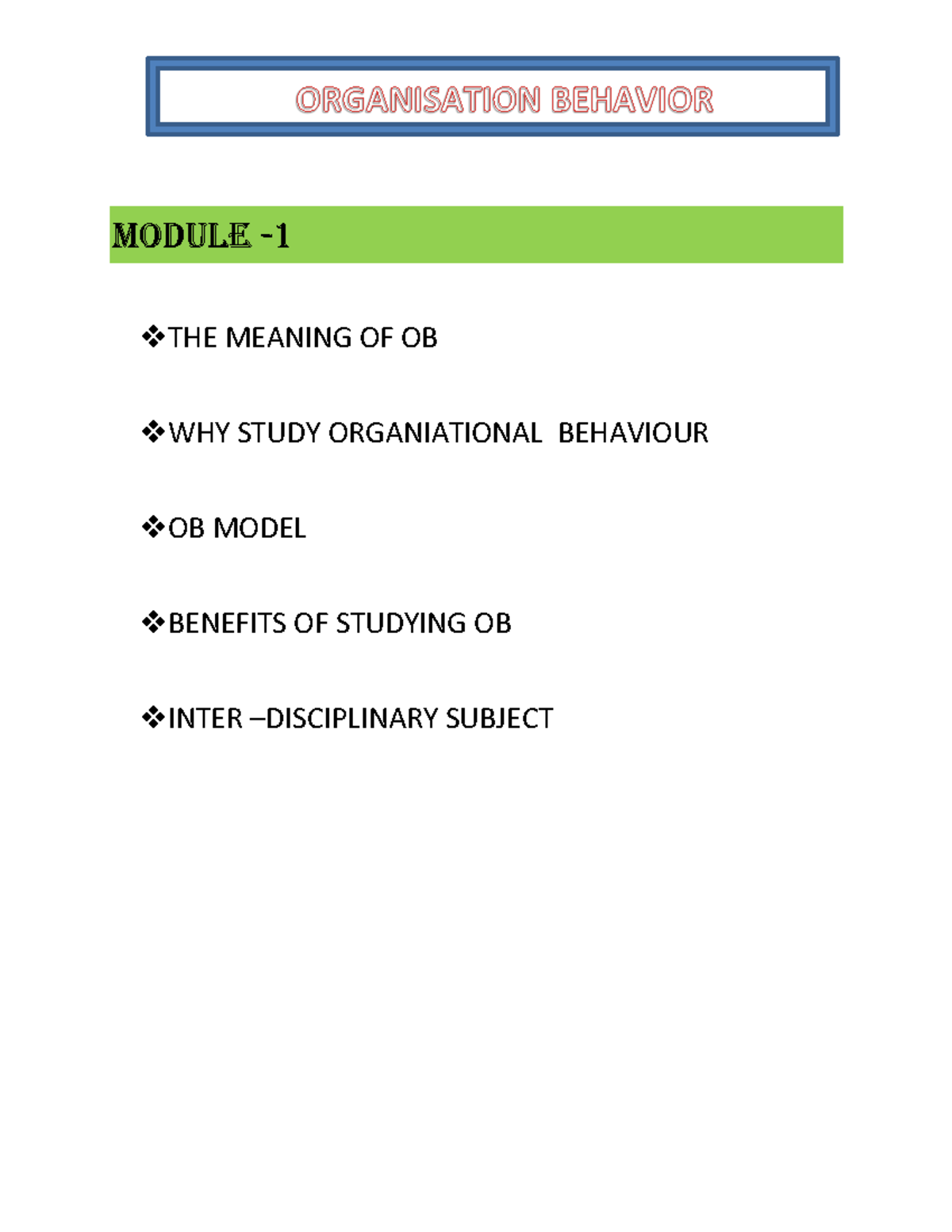 OB - Organizational Behavior Notes and Models Overview - Studocu
