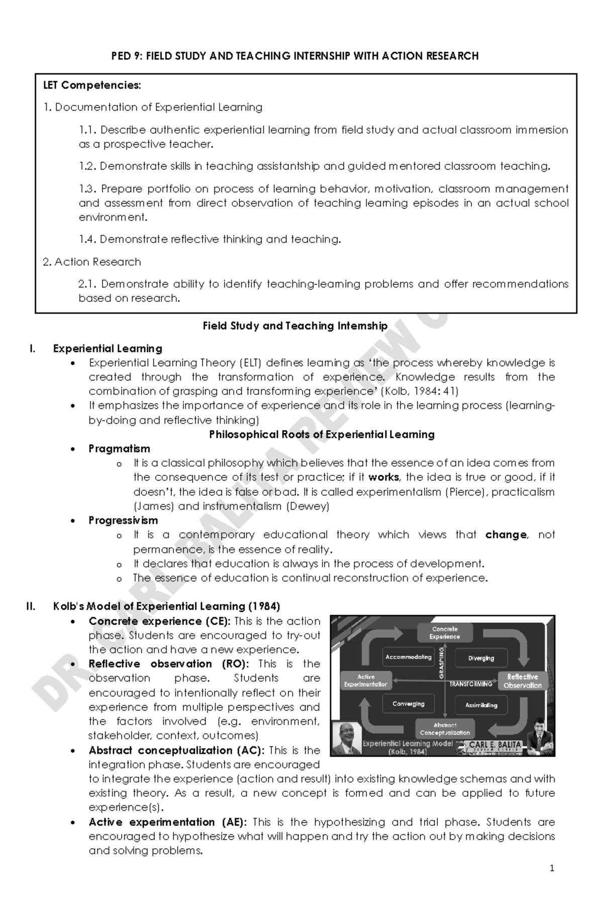 PED 9: Field Study & Teaching Internship Action Research Insights - Studocu