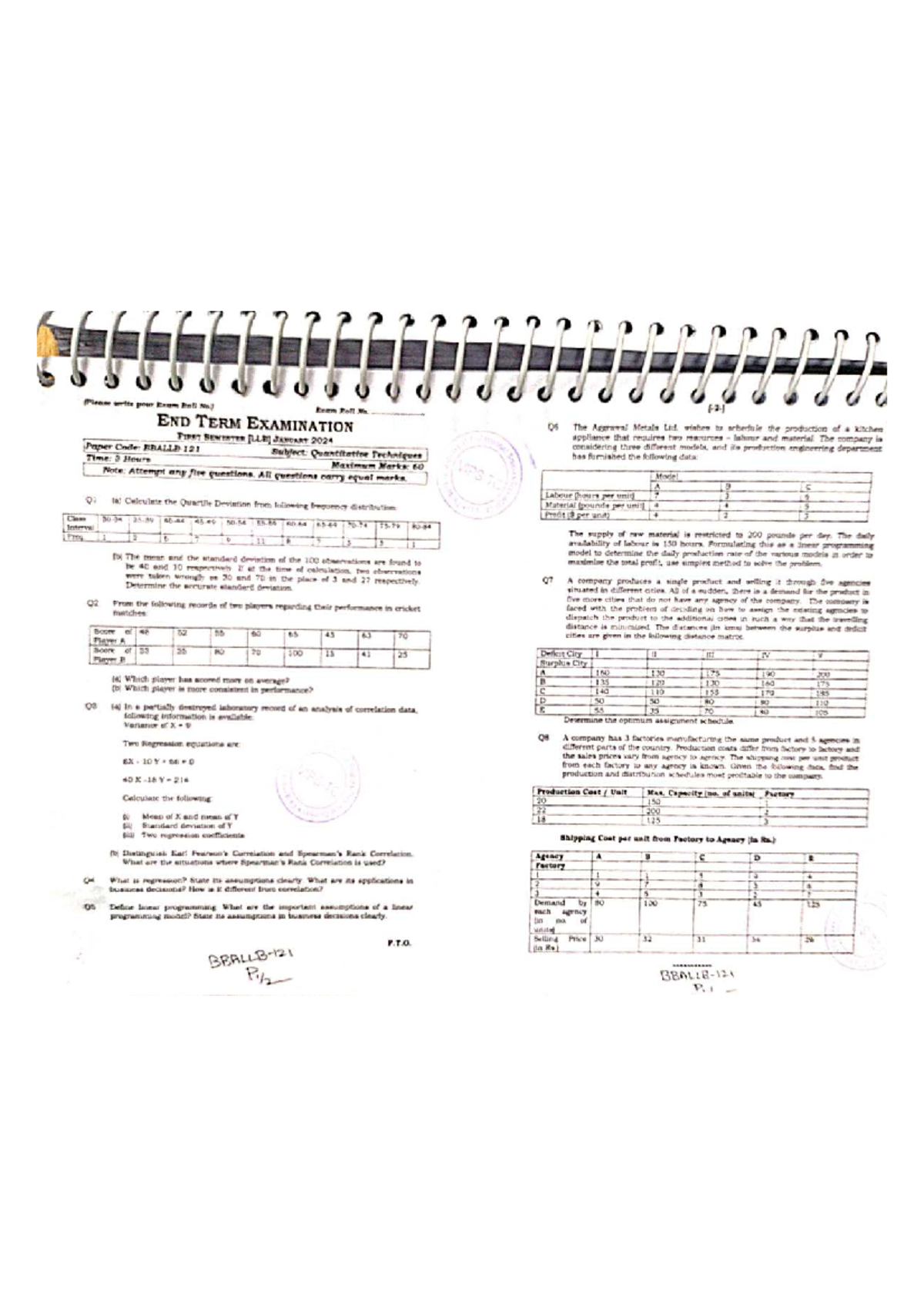 Final Exam: Quantitative Techniques (Paper Code: 37317703522) - Studocu