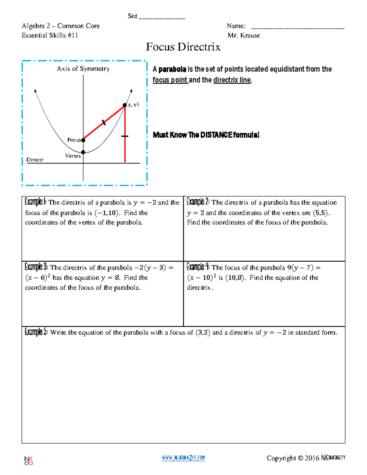 Algebra 2 CC - Focus and Directrix of Parabolas Essentials - Studocu