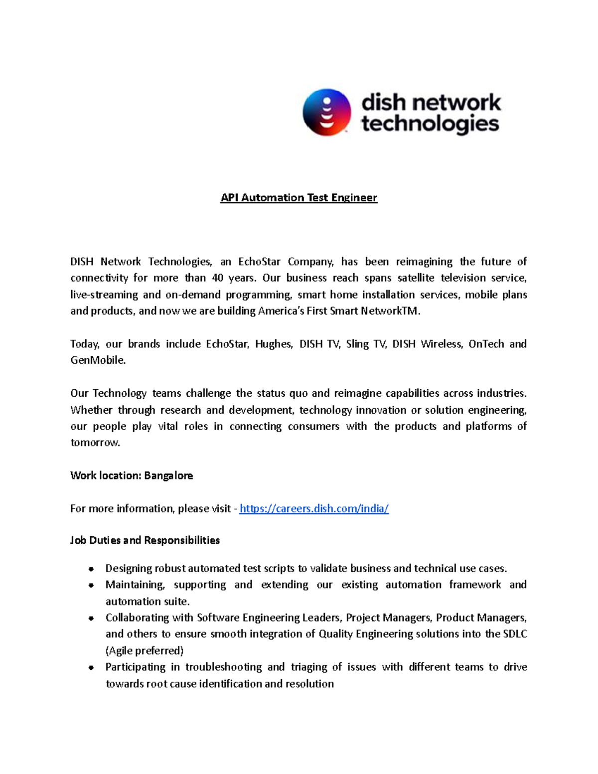2025-95738: API Automation Test Engineer Role at DISH Network - Studocu