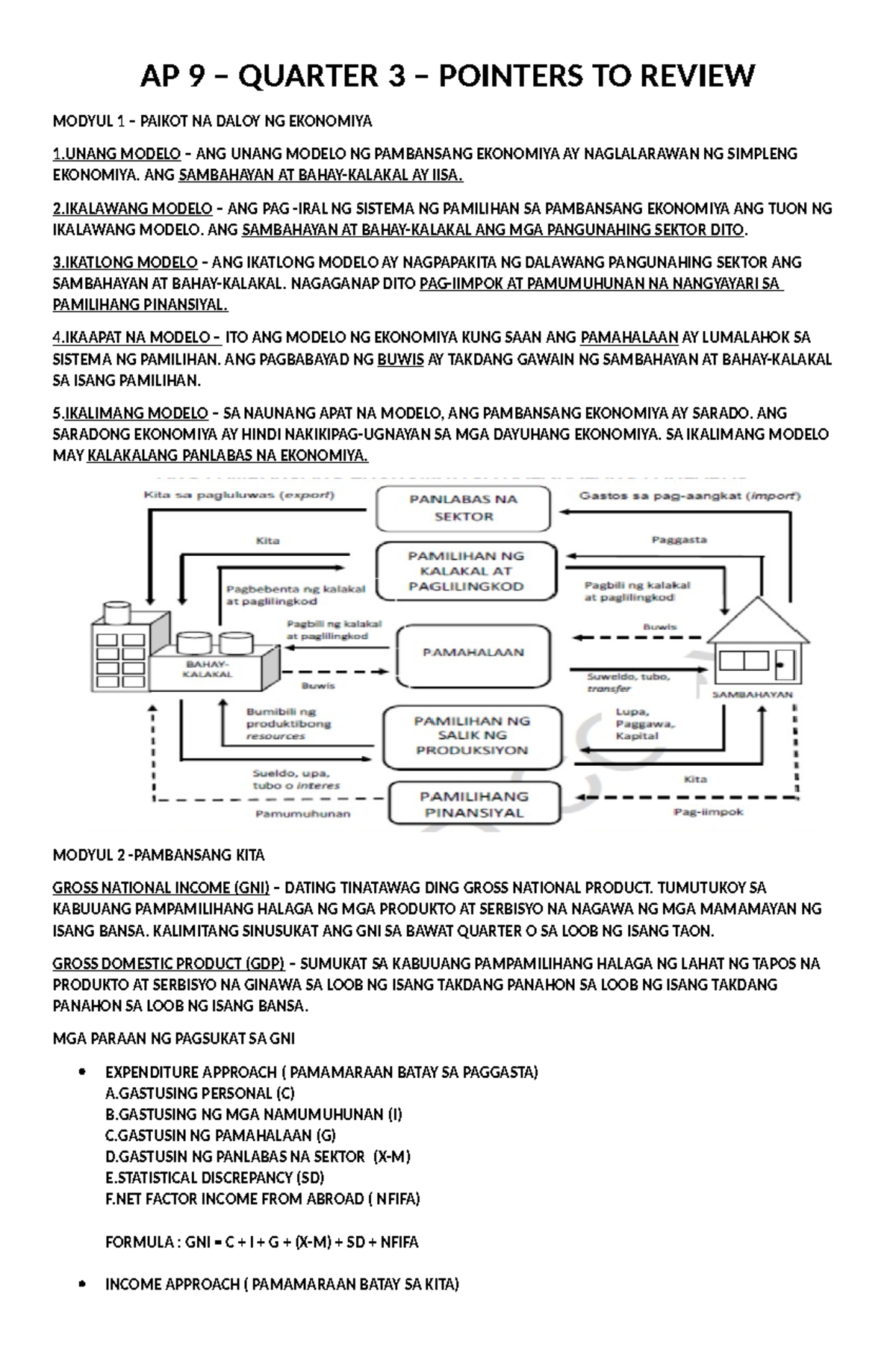 AP 9 Q3 Reviewer: Key Economic Models and National Income Concepts - Studocu