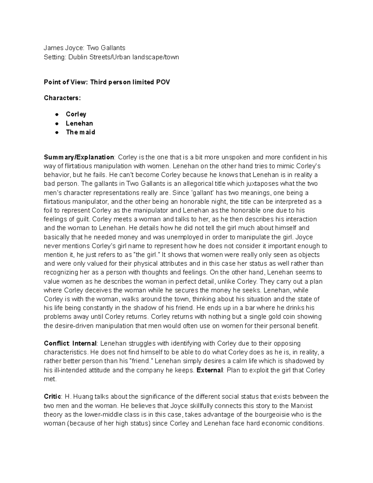 Two Gallants Notes - James Joyce: Two Gallants Setting: Dublin Streets ...