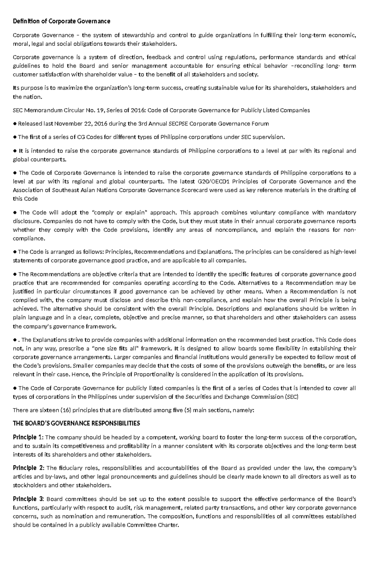 Definition of Corporate Governance - Definition of Corporate Governance ...