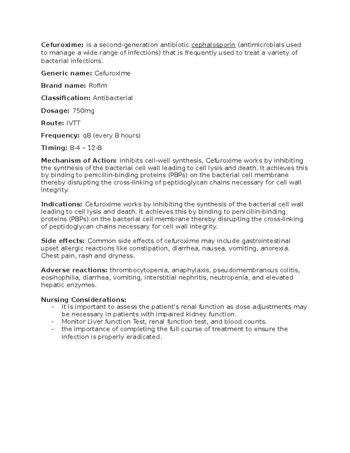 Cefuroxime (750mg) Antibiotic Study: Mechanism, Uses & Side Effects ...
