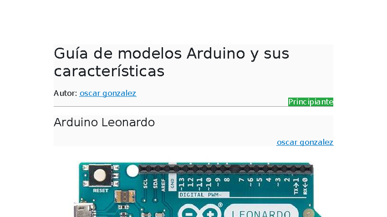 Guía de modelos Arduino y sus característica 1leonardo - Guía de ...