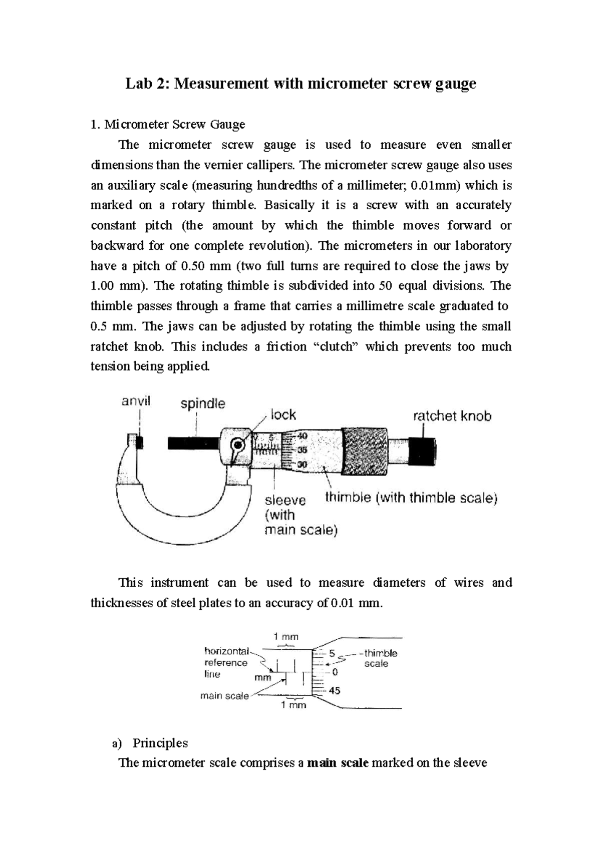 Lab 2 - Measurement Techniques Using Micrometer Screw Gauge - Studocu