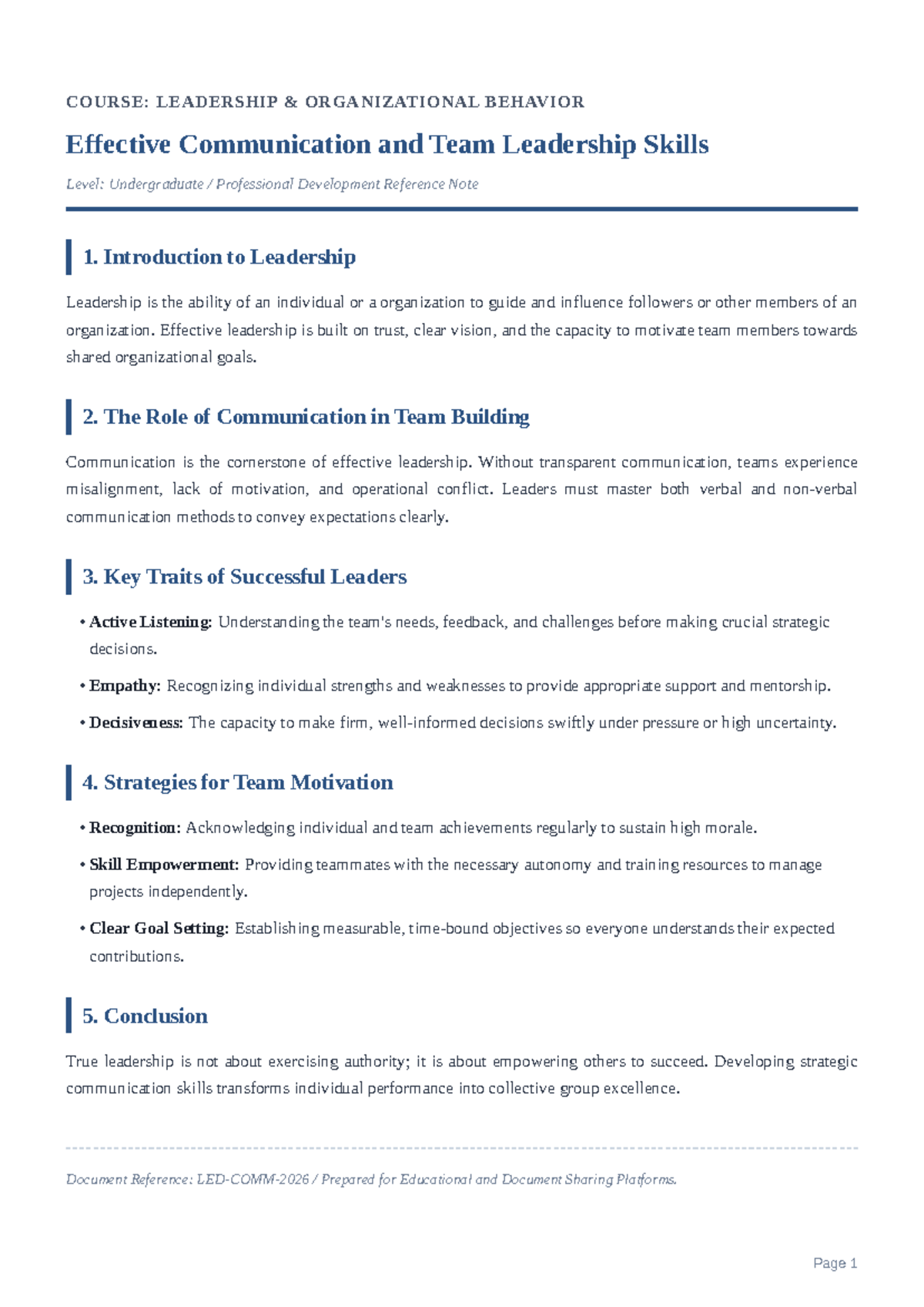 LEAD 101: Effective Communication & Team Leadership Skills - Studocu