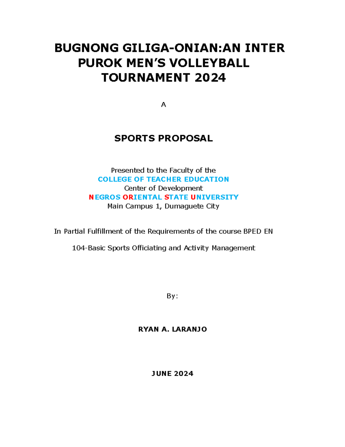Bugnong Giliga-onian Men’s Volleyball Tournament 2024 - Sports Proposal ...