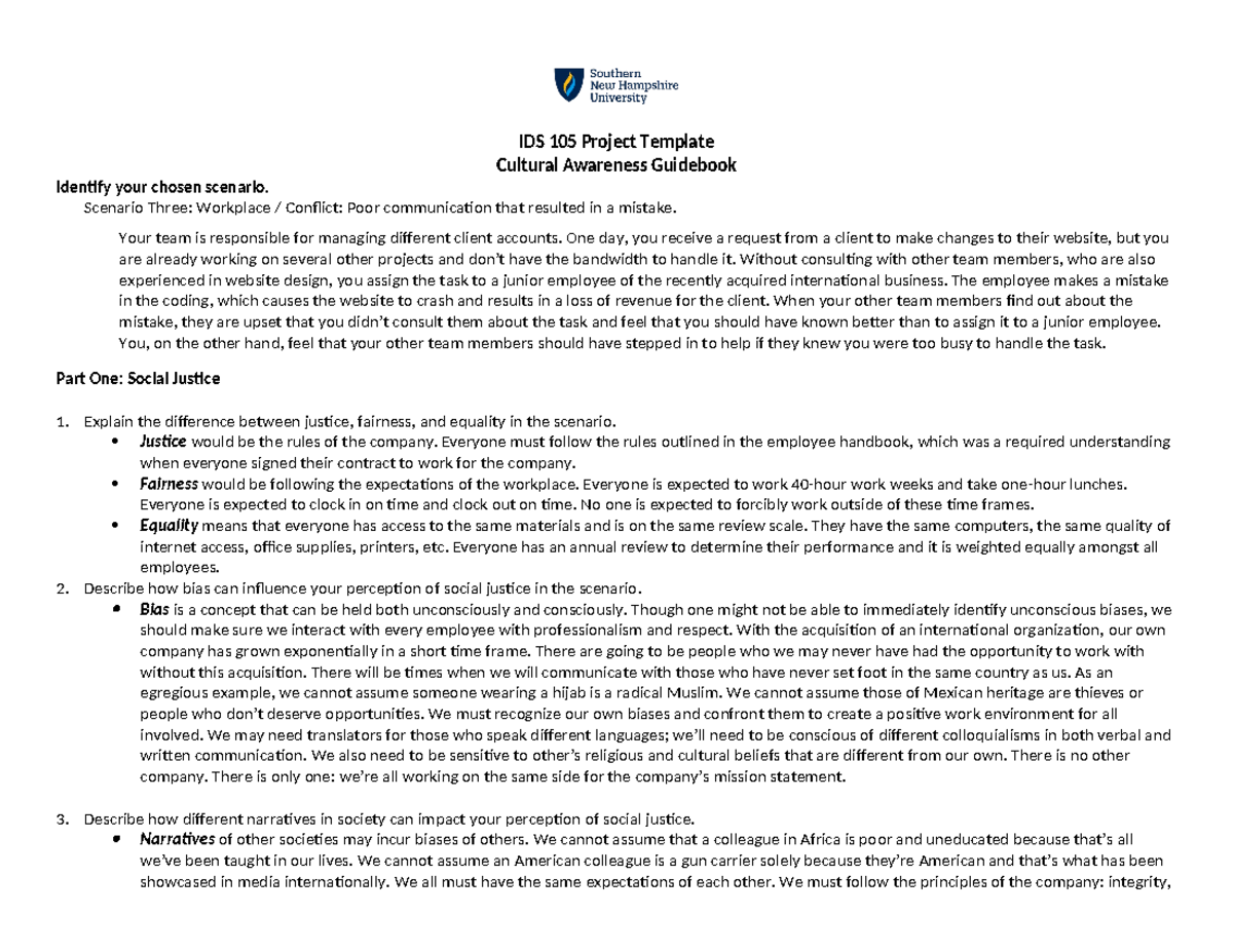 IDS 105 Project - Shelby Watkins - IDS 105 Project Template Cultural ...
