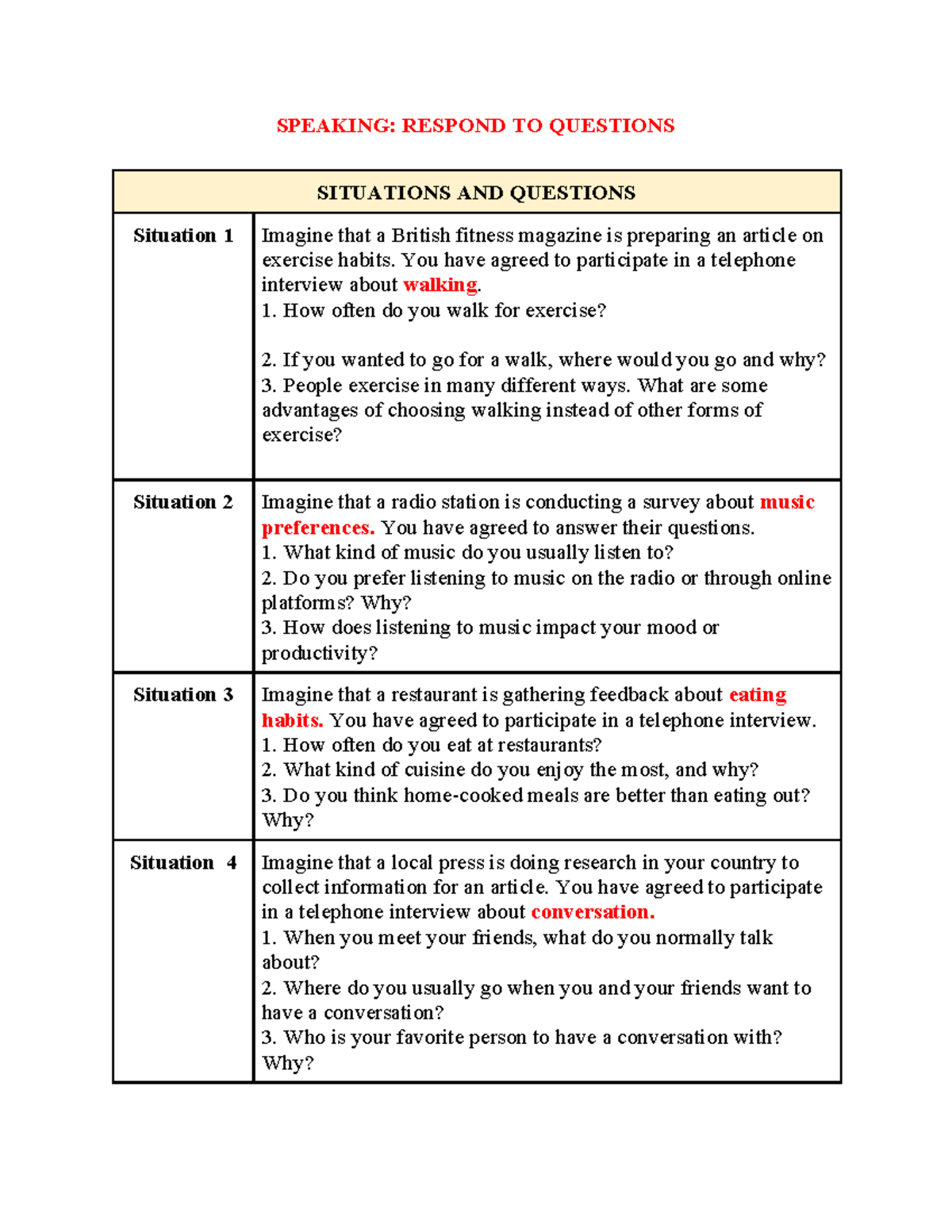 SPEAKING: RESPONDING TO INTERVIEW QUESTIONS & SITUATIONS - Studocu