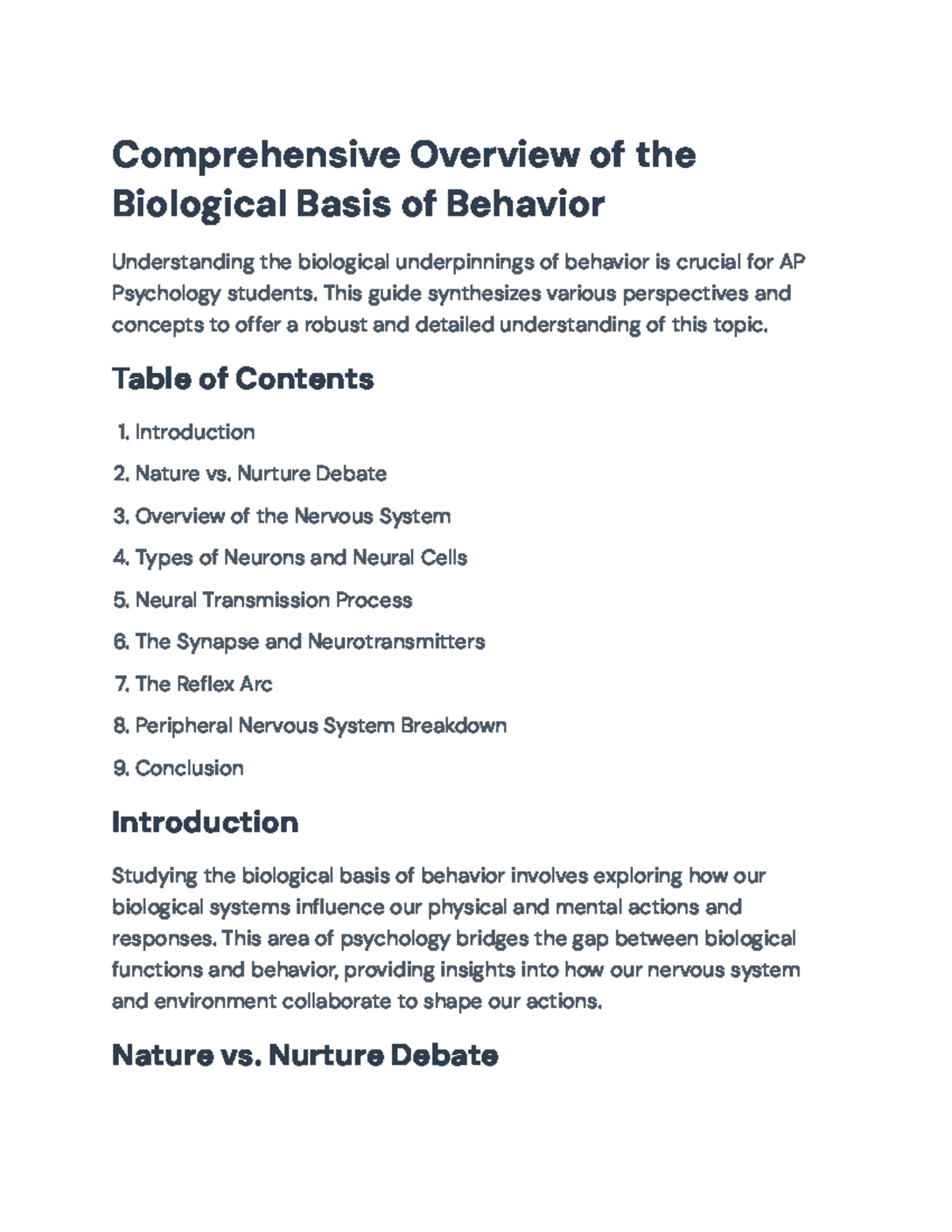 Biological Basis of Behavior Overview for AP Psychology - Comprehensive ...
