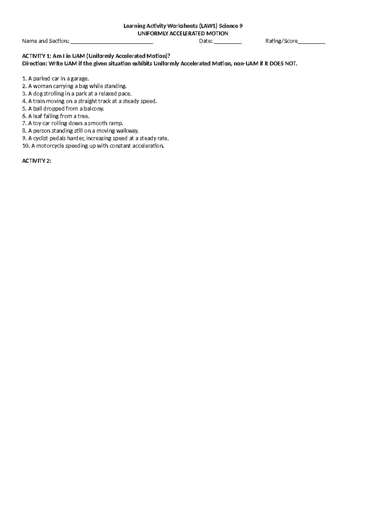 LAW1-UAM - n/a - Learning Activity Worksheets (LAW1) Science 9 ...