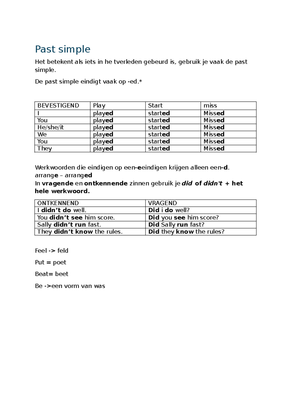 Engels Pep 3 - Past Simple Grammar and Usage Notes - Studeersnel