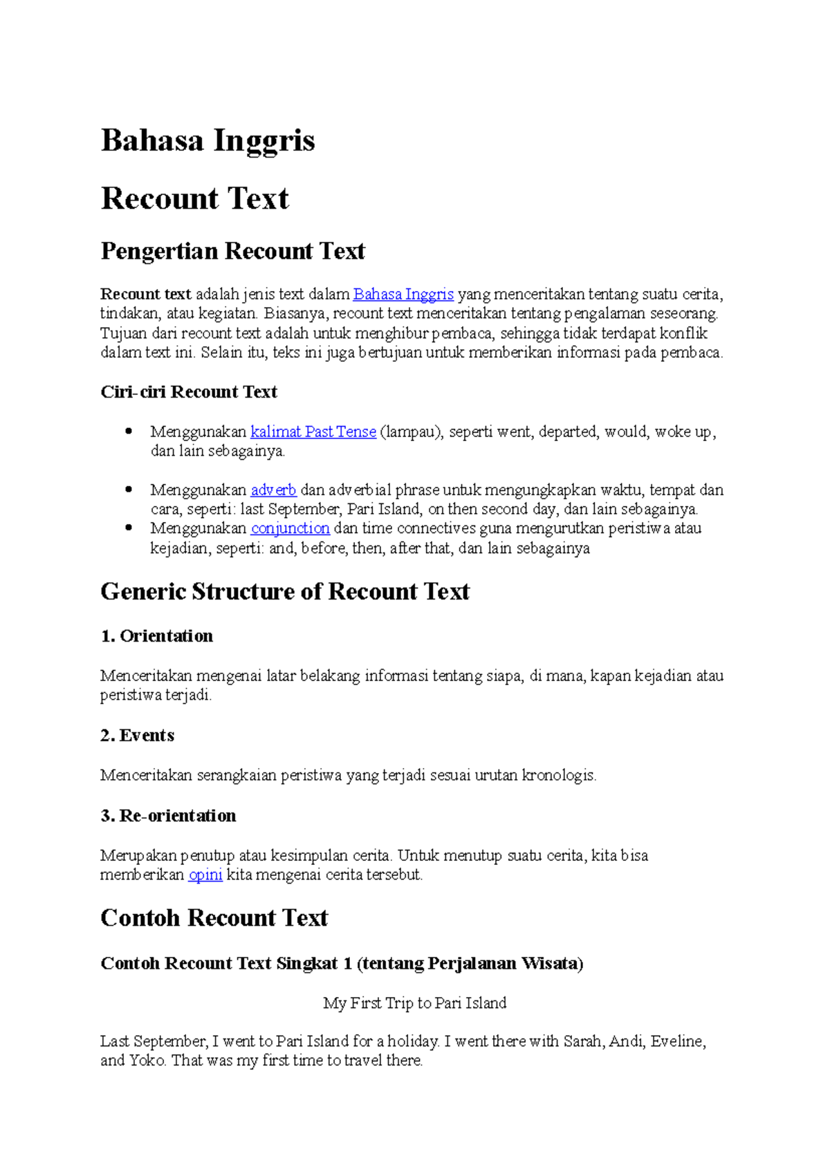 Basic English Structure Recount Text Bahasa Inggris Recount Text