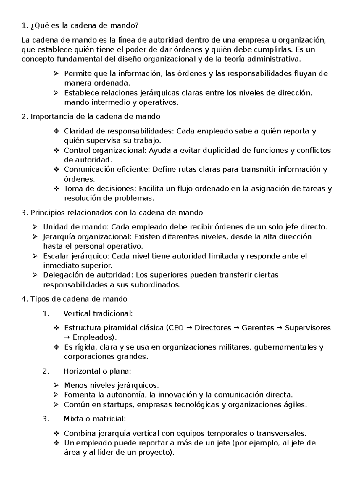 Concepto de Cadena de Mando en Organizaciones - Studocu