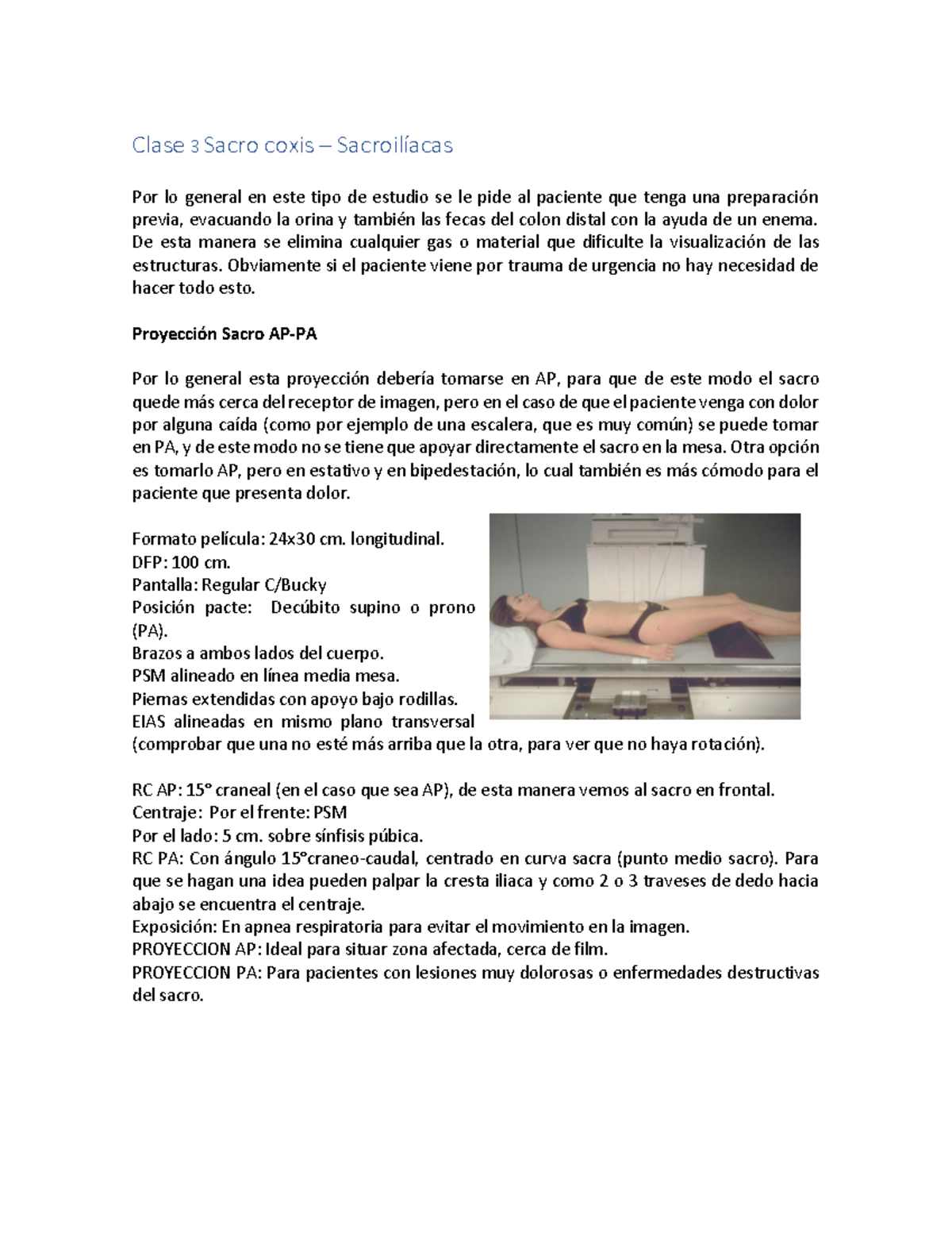 Proyecciones de Sacro, Coxis y Sacroiliacas - Clase 3 Documentación ...