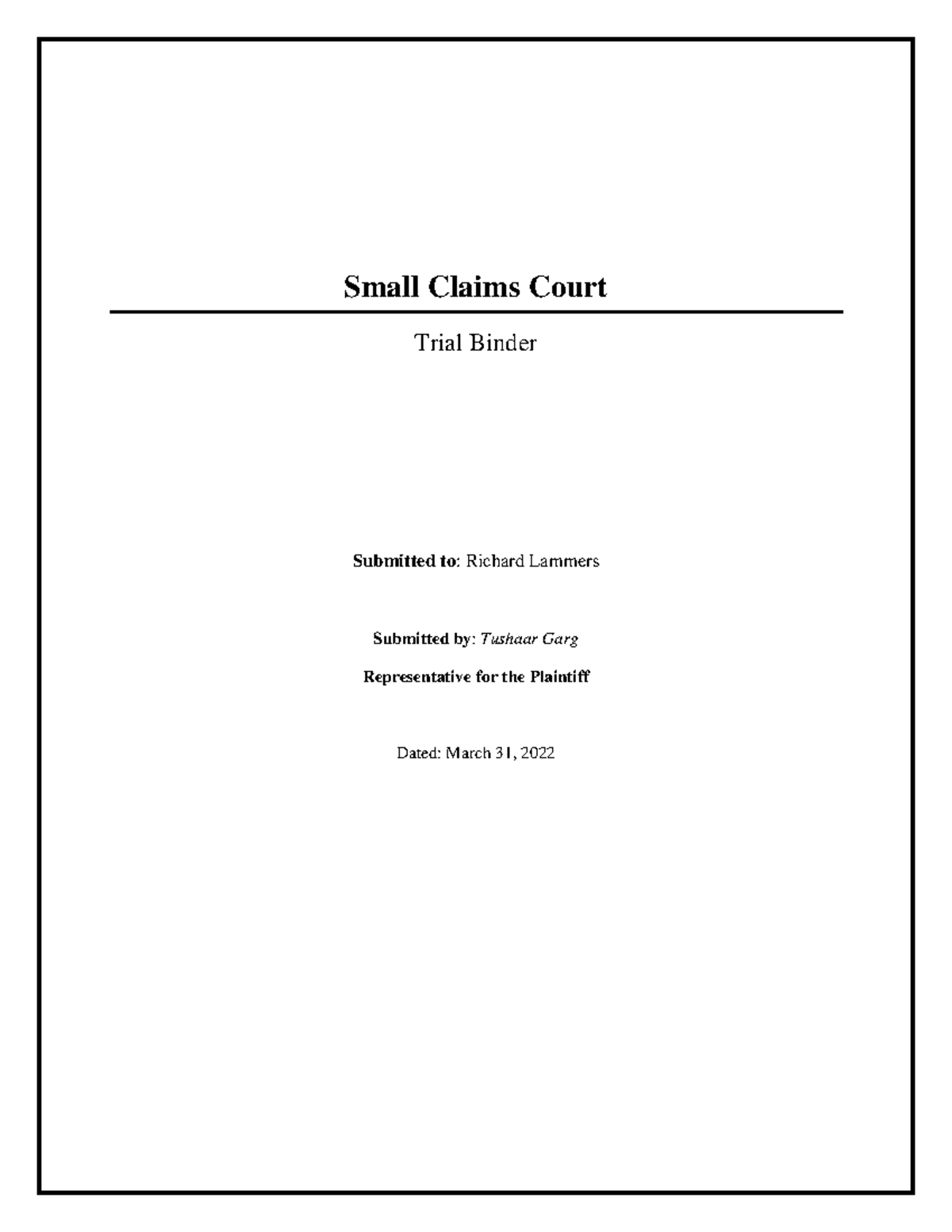 Assignment+#1+Small+Claims - Small Claims Court Trial Binder Submitted ...
