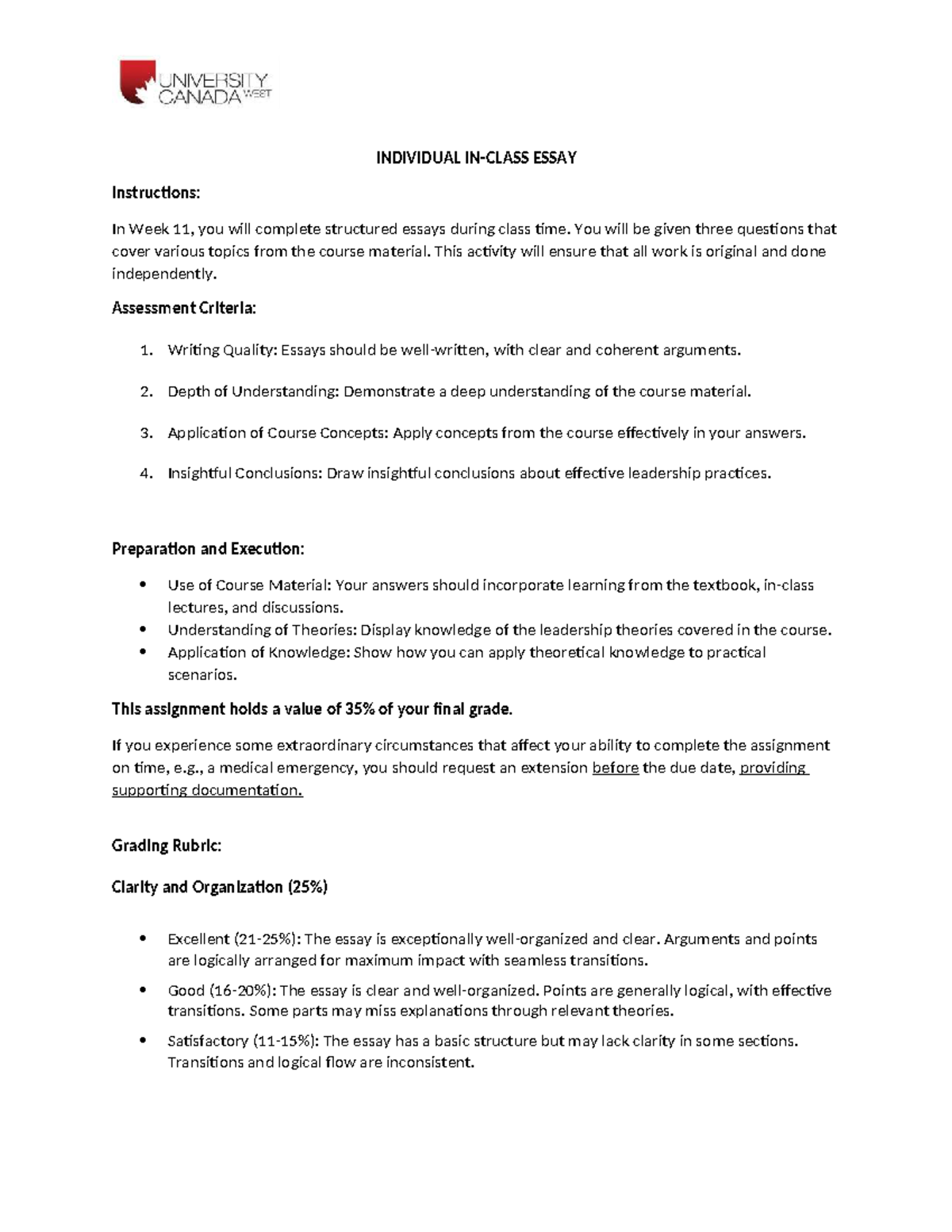 Final Exam - Individual In-Class Essay Instructions - Studocu