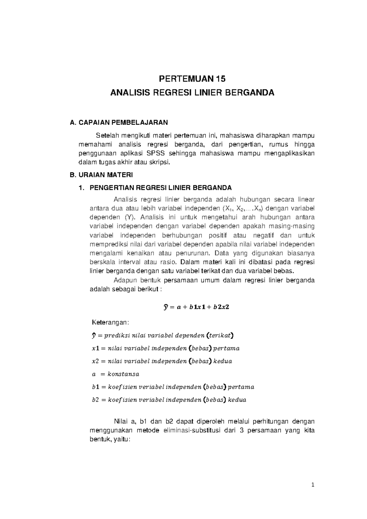 Pertemuan 15: Analisis Regresi Linier Berganda (PMB 2023) - Studocu
