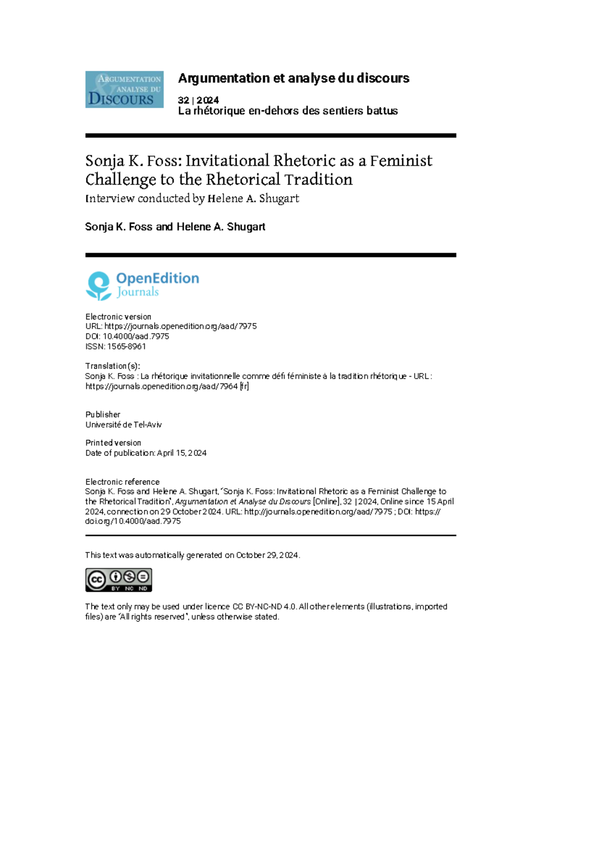 Argumentation et Analyse du Discours 32 2024: Insights on Invitational ...
