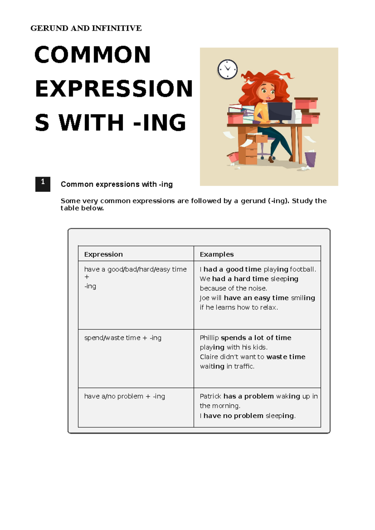 Common Expressions with Gerund (-ing) for English Learners - Studocu