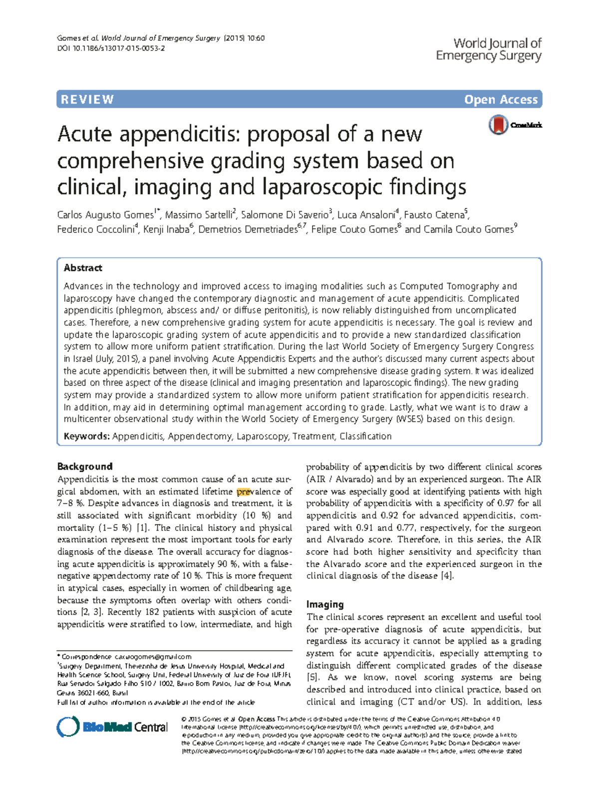 New Comprehensive Grading System for Acute Appendicitis (WES) - Studocu
