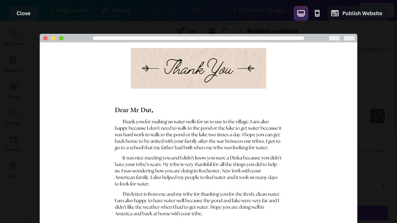 Thank You Letter from the Nuer Tribe to Mr. Dut - Studocu