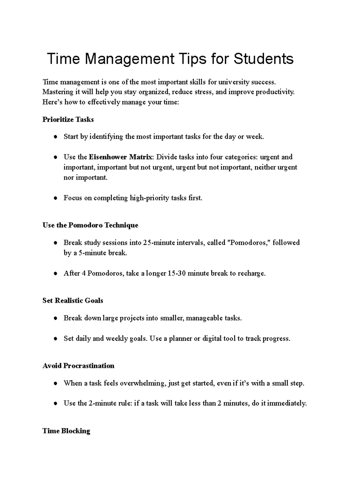 Effective Time Management Strategies for Students - Studocu