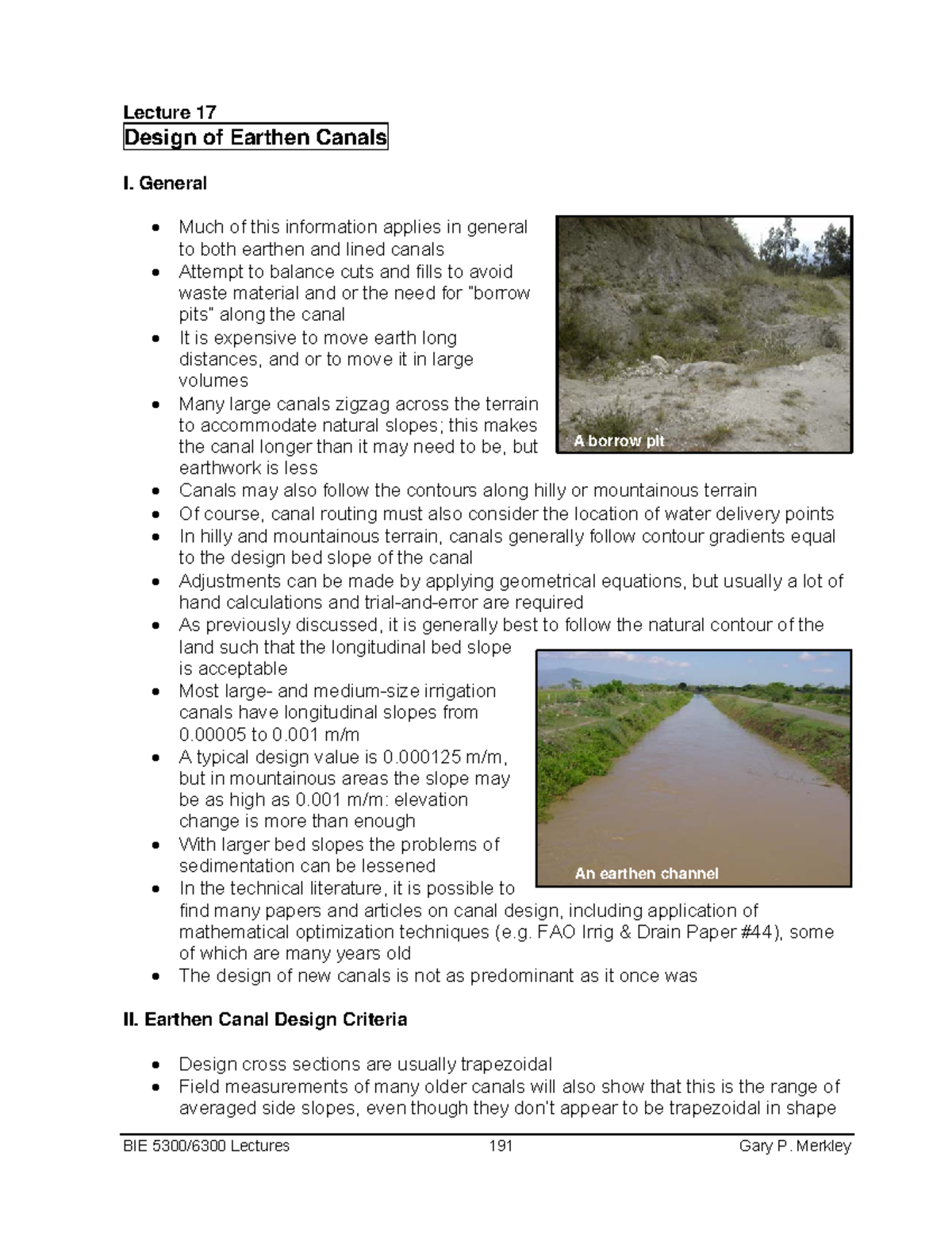 BIE 5300/6300 Lecture 17: Earthen Canal Design Principles - Studocu