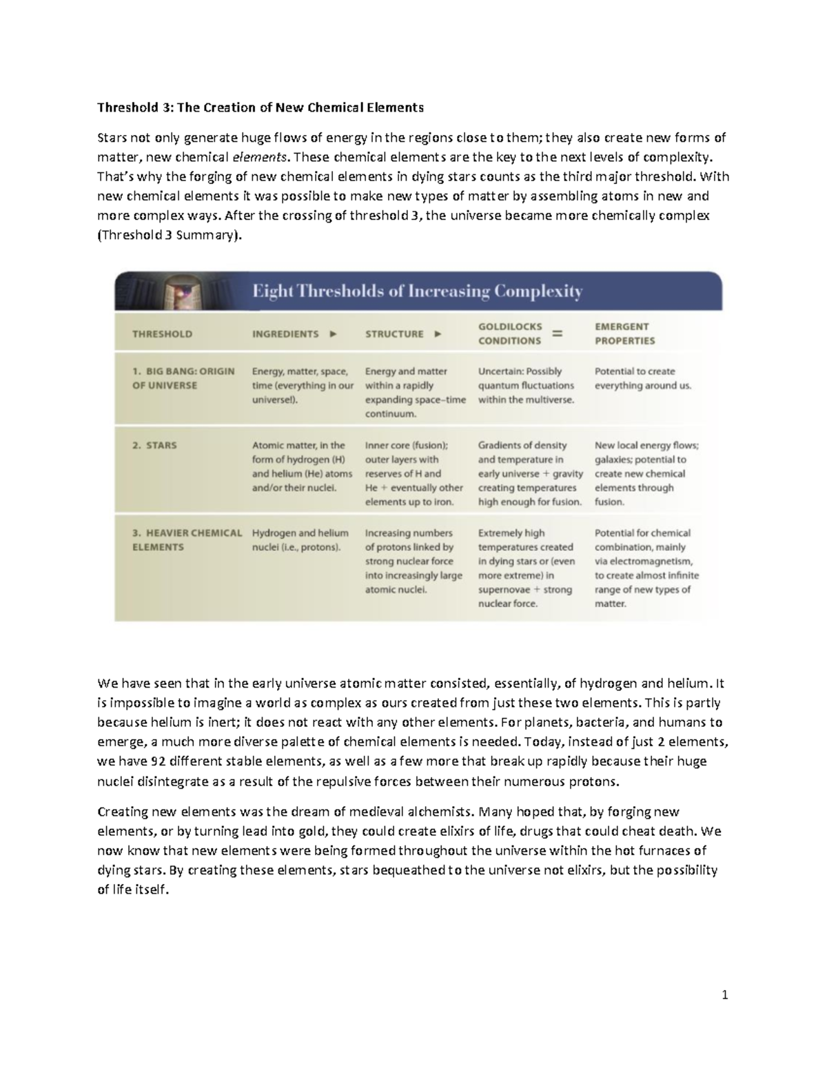 Threshold 3: The Life and Death of Stars & Creation of Chemical Elements - Studocu